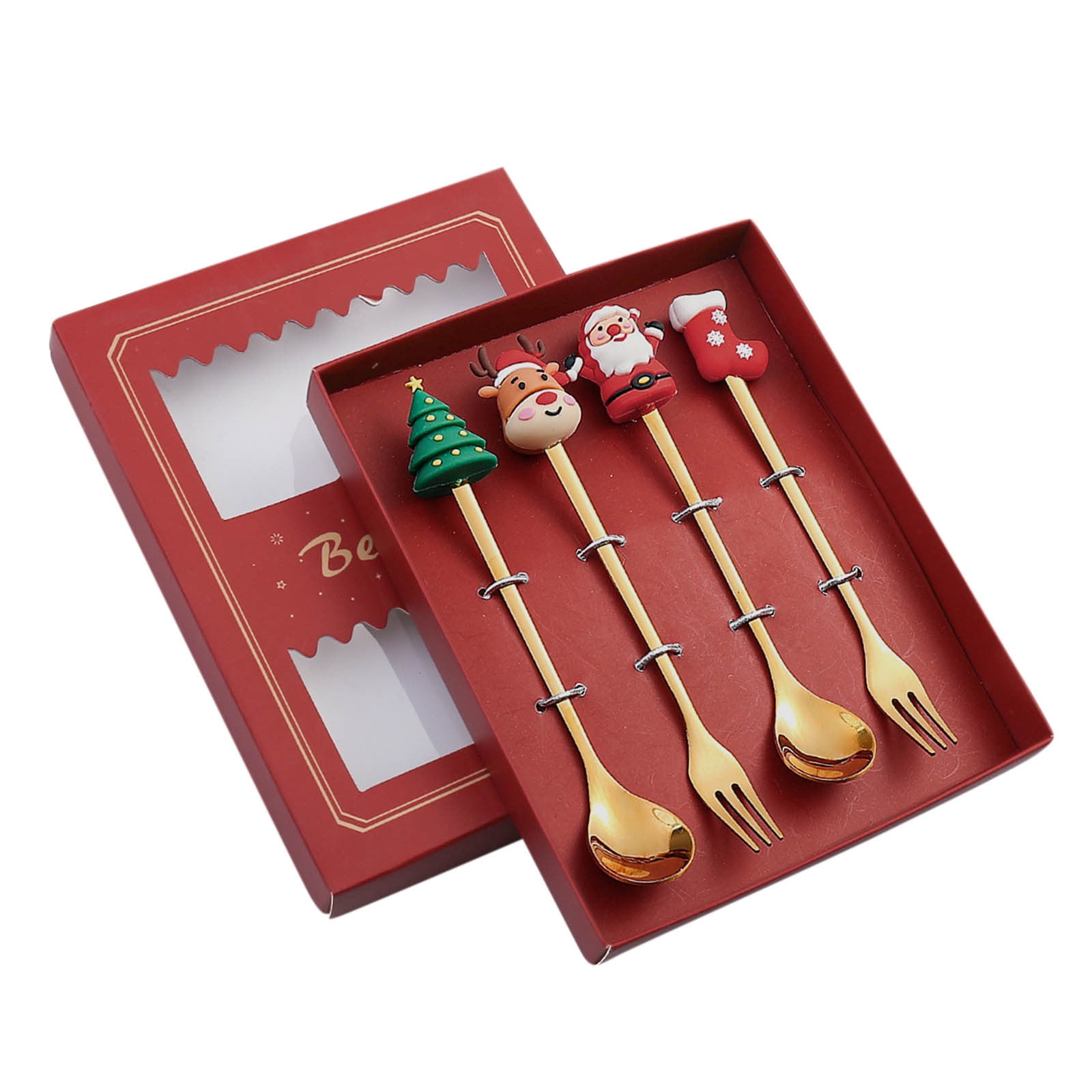 Wovilon 4Pcs Stainless Steel Christmas Spoon Gift Set Dessert Spoon ...