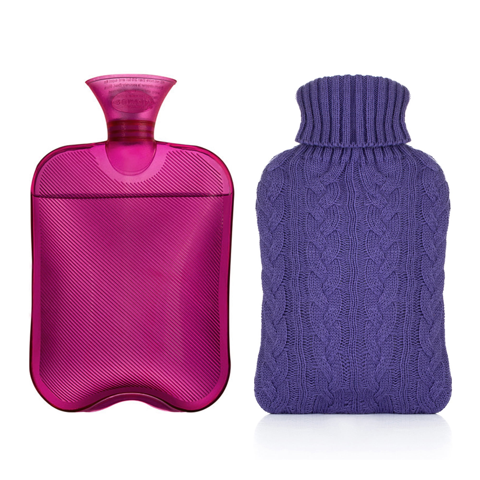 Samply Hot Water Bottle with Knitted Cover, 2L Hot Water Bag, Purple ...