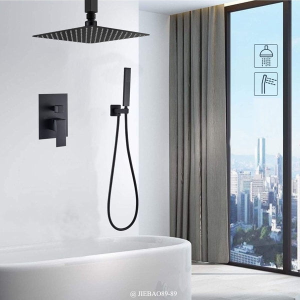 Senlesen Ceiling Mounted Shower Faucet Set Black 8" Rainfall Head With ...