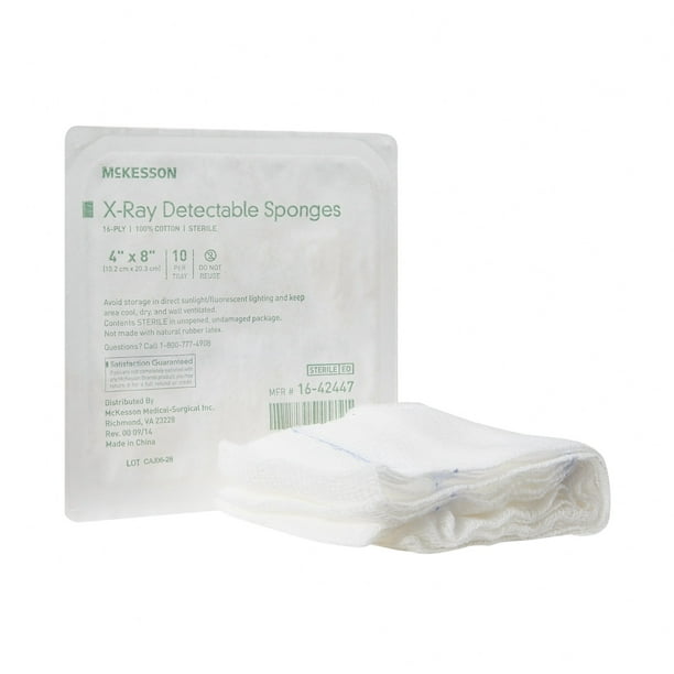 McKesson X-Ray Detectable Gauze Sponges, 16-Ply - Sterile, 4 in x 8in ...
