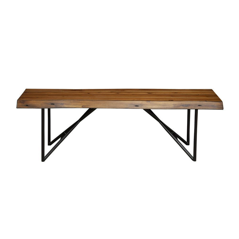 Rectangular Wooden Bench With Metal Angular Legs and Live Edge Look ...