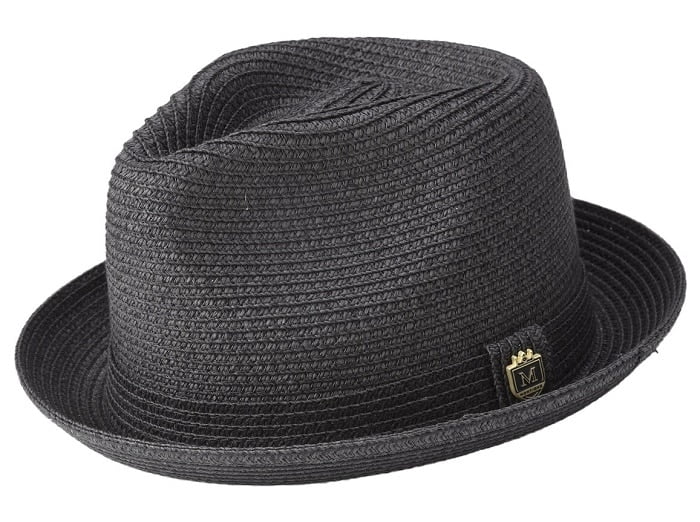 Montique Black Toyo Braided Snap Short Brim Teardrop Dent Pinch Hat H ...