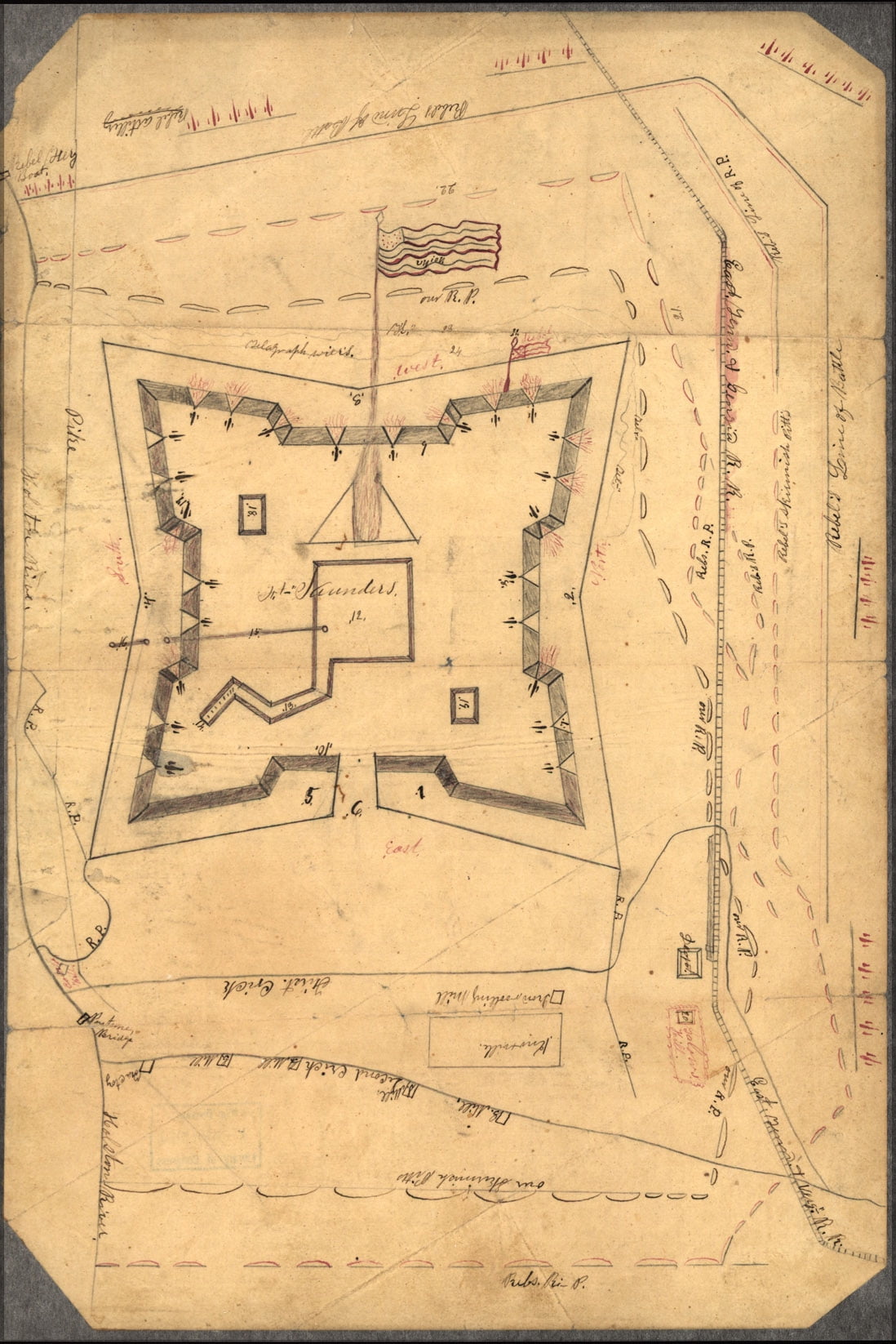 24"x36" Gallery Poster, Map of Fort Sanders, Knoxville, Tennessee, 1863 ...