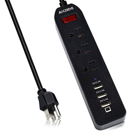 Multi Power Bar with USB,Flat Plug Power Strip Charger, 3 AC Outlets ...