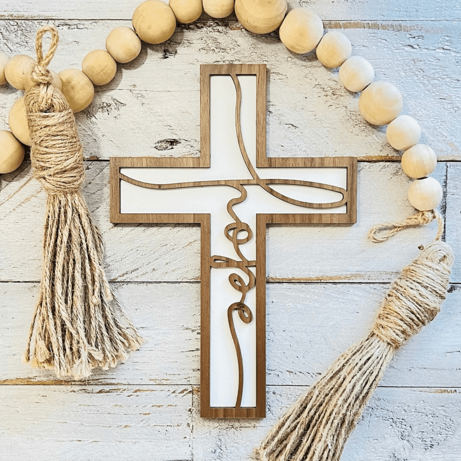 9in Tall - Wooden Cursive HOPE Cross | 2 Layer Wall Decor ...