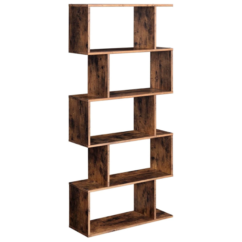 Industiral Wooden Bookcase, 5-Tier Display Shelf and Room Divider ...