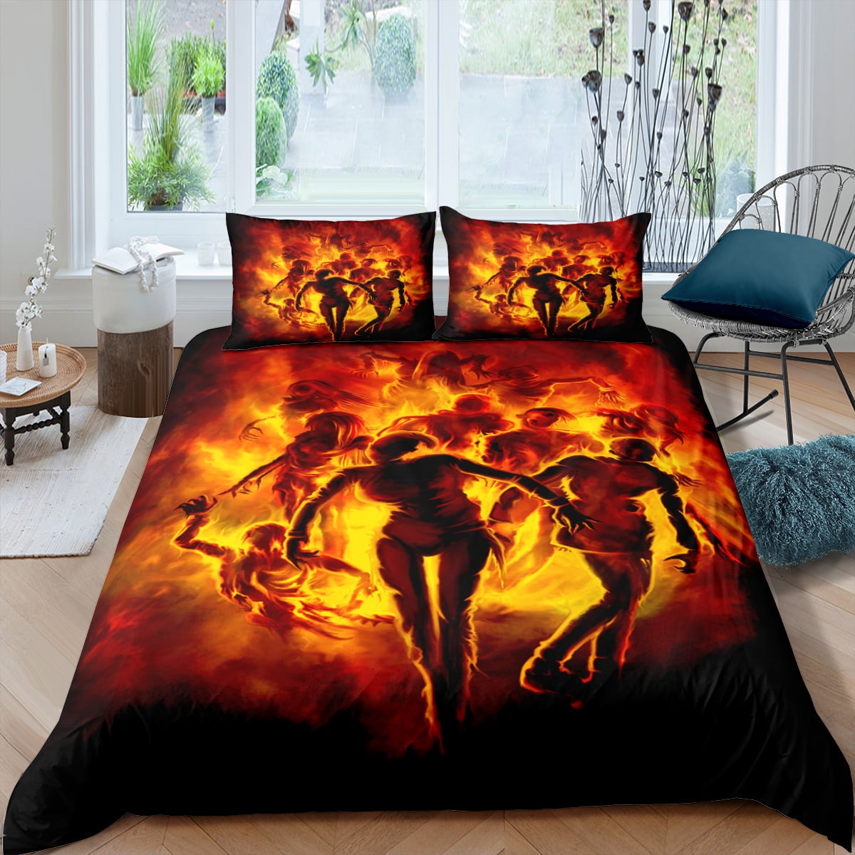 3D Quilt Cover Set Cartoon Black Trees Halloween Bedspreads Pumpkin ...