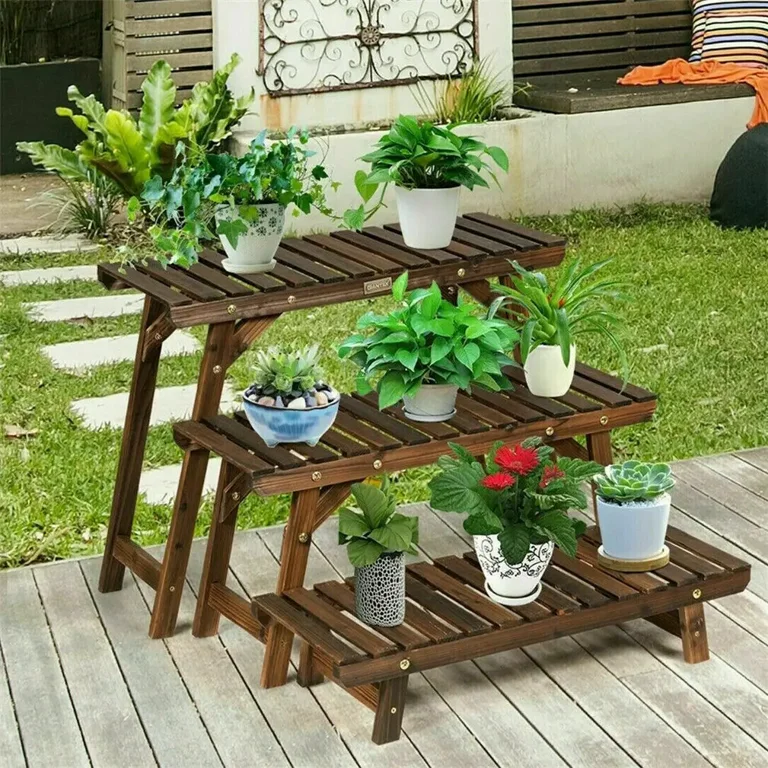 Outdoor Tiered Plant Stands Made Out Of Wood Steps Tiered Plant Stand