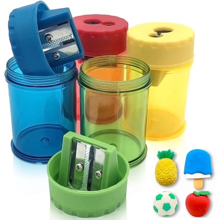 PS01 4 Pack Two Hole Colored Handheld Metal Pencil Sharpeners with ...