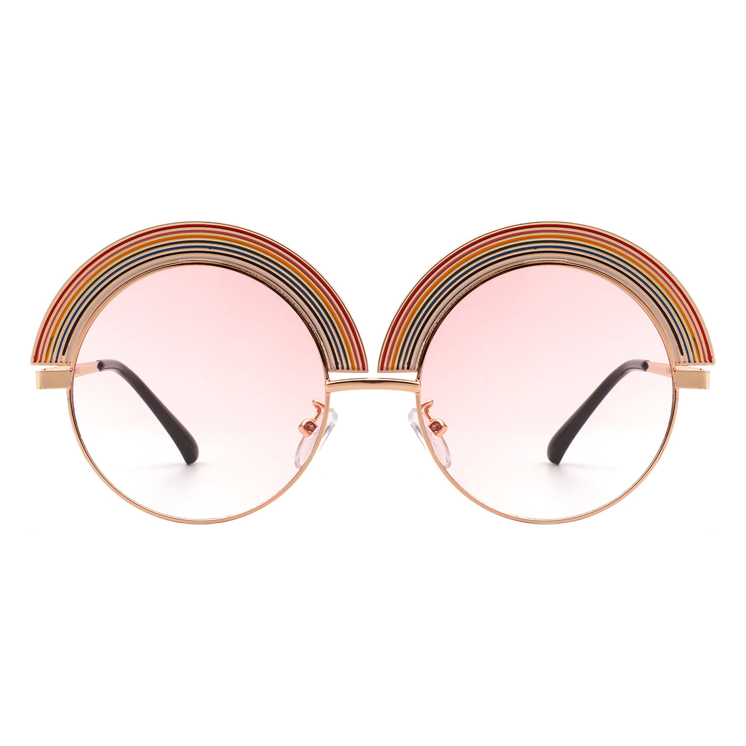Rainbow Top Sunglasses Gold Round Circle Oversized Festival Shades UV ...