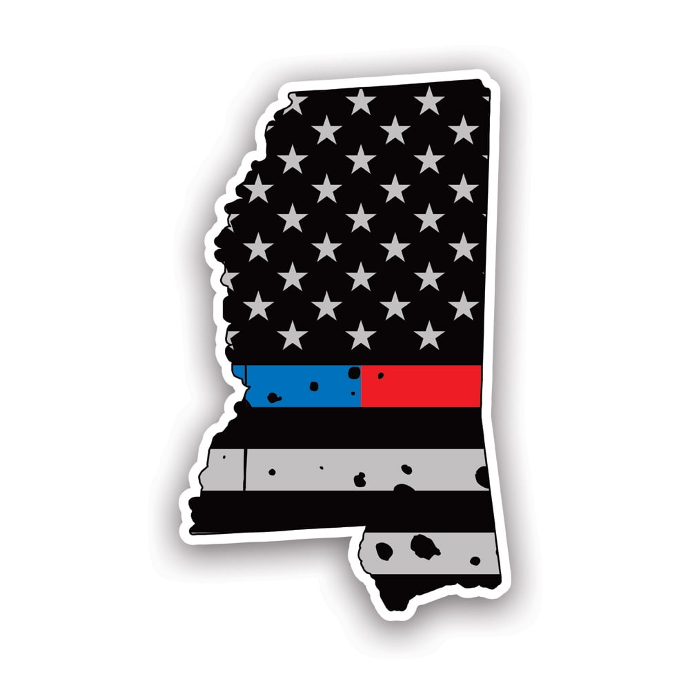 Distressed Thin Blue Red Line Mississippi State Shaped Subdued US Flag ...