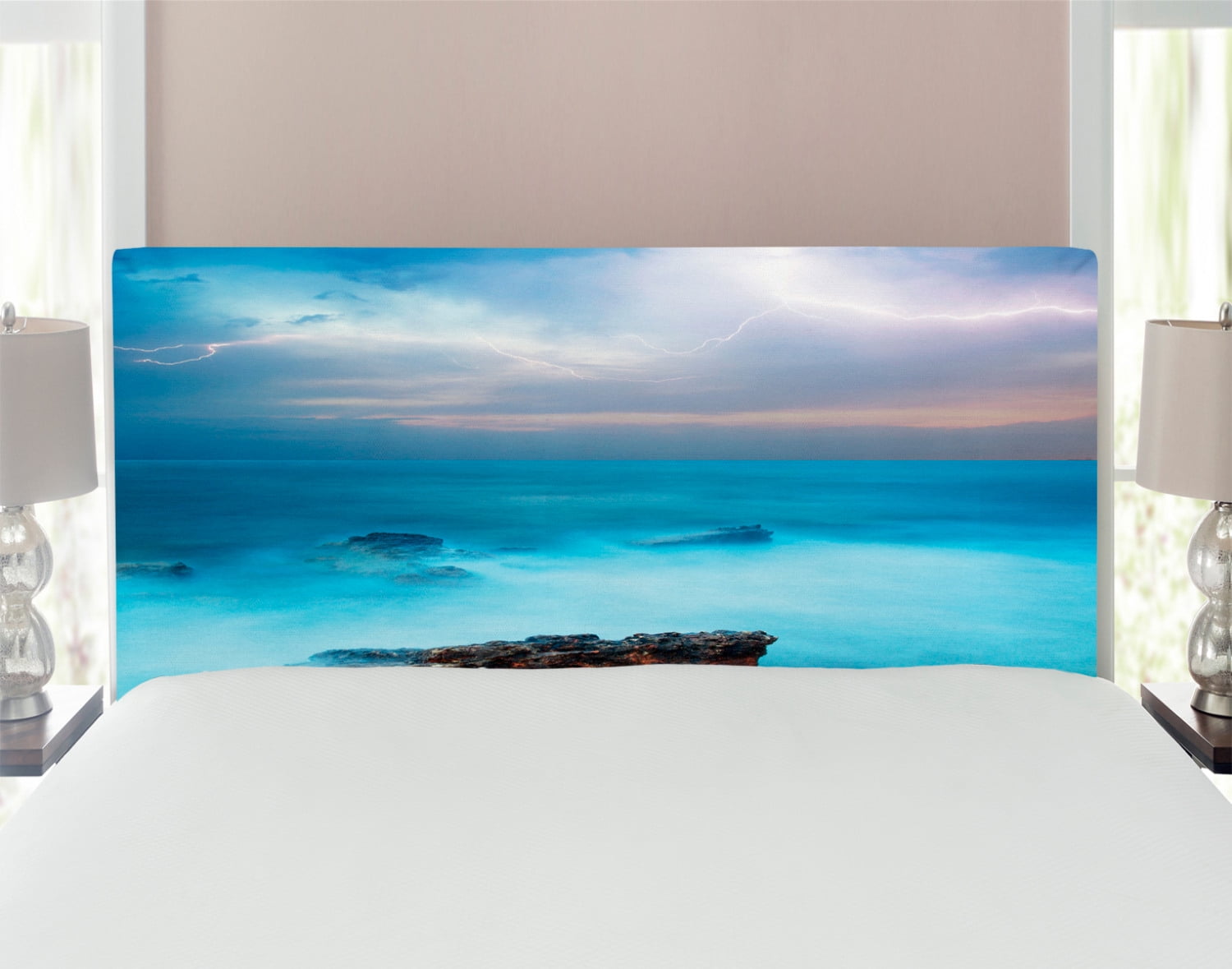 Nature Headboard, Tropic Sea with Rocks and Storm in the Air Tranquil ...