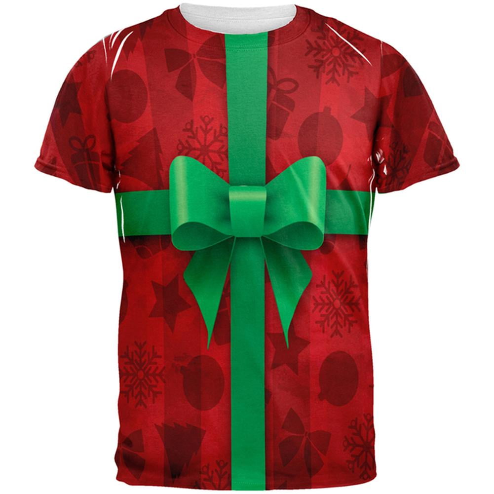 Red Christmas Present Costume All Over Adult T-Shirt - X-Large ...