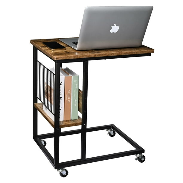 C-Shaped Side Table,Mobile End Table Sofa Couch Table with Storage ...