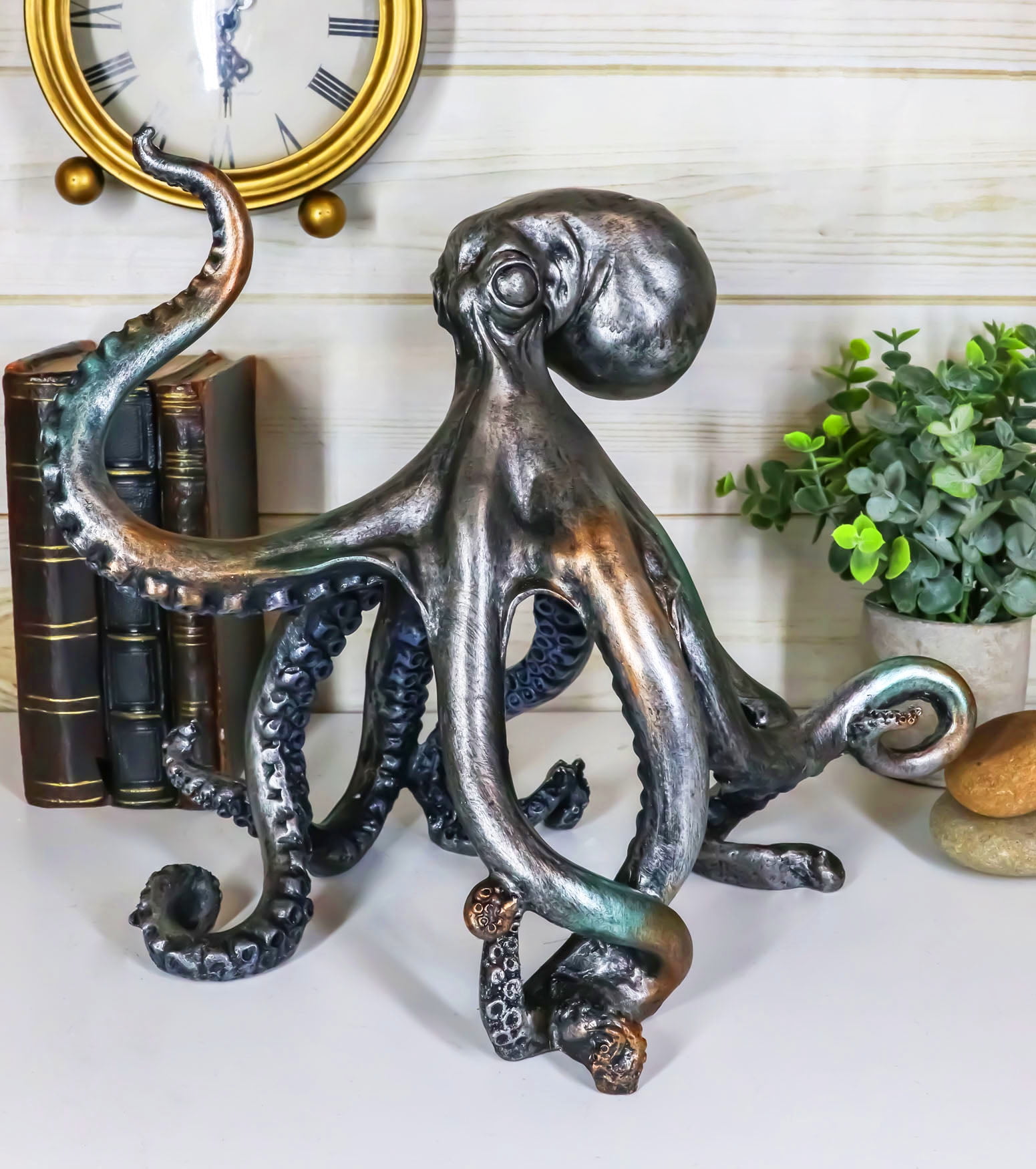 Ebros Large Standing Octopus Statue in Silver Finish Resin Marine Decor ...
