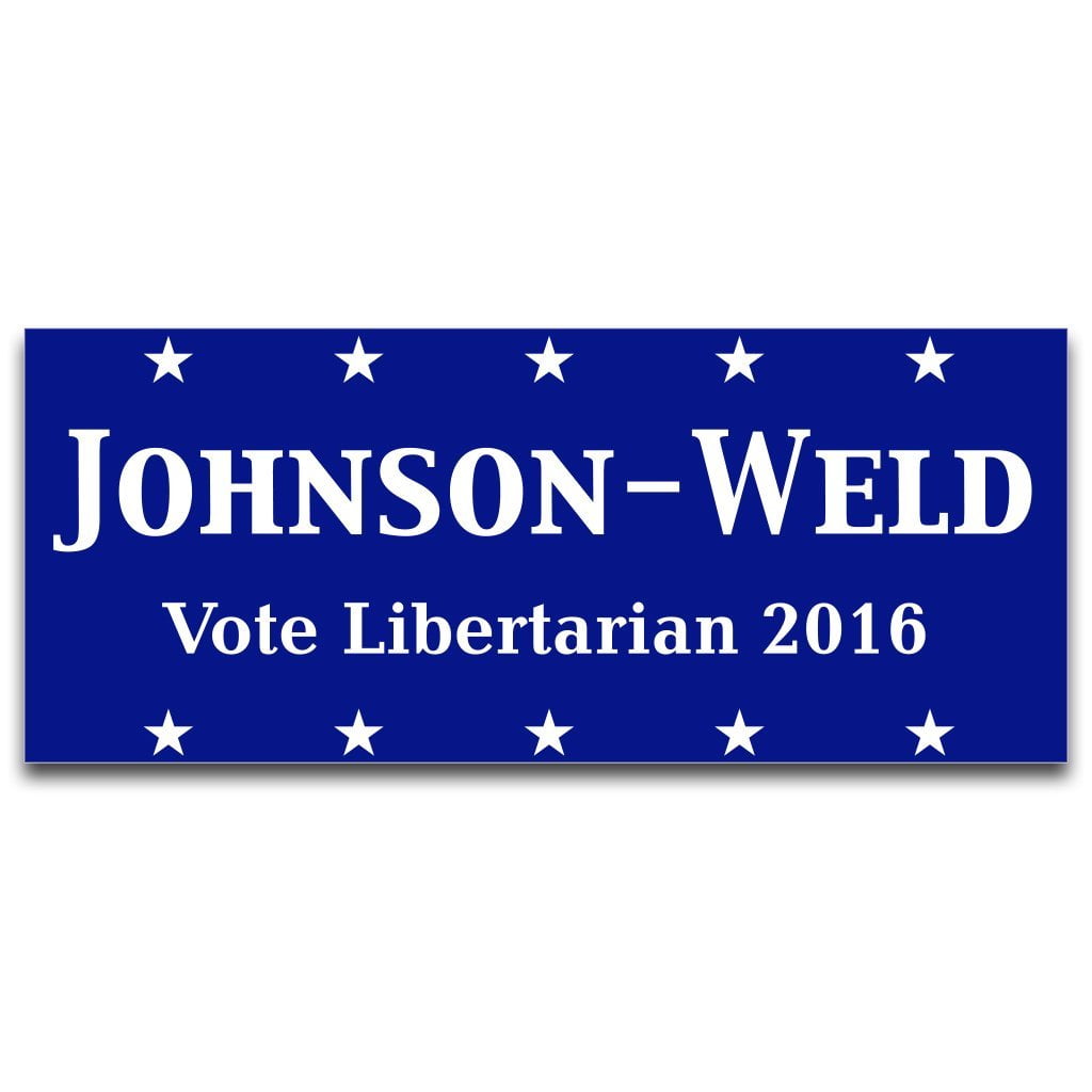 Johnson-Weld Vote Libertarian- 3.75" x 9" Bumper Sticker - 2016 Decal ...