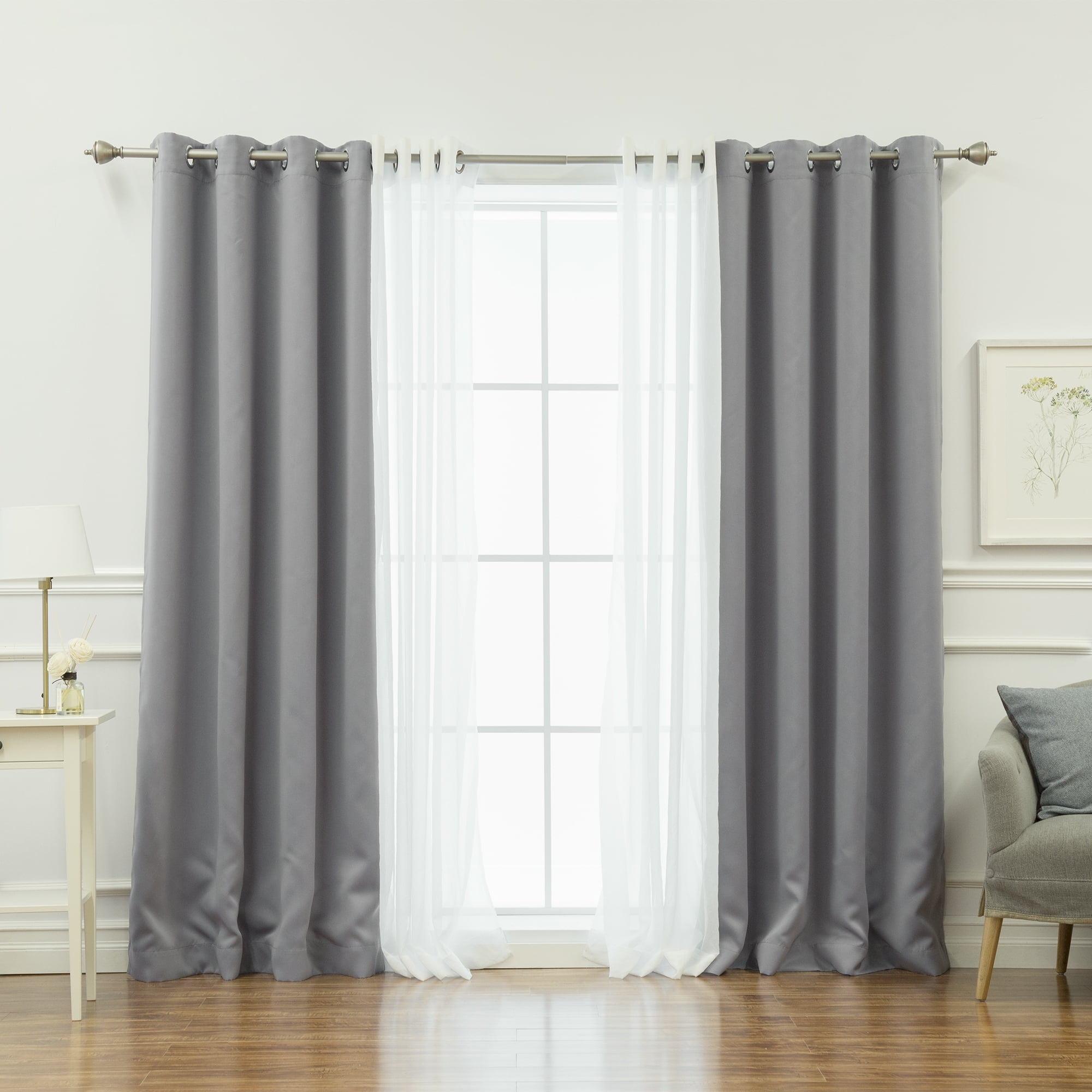Quality Home Crushed Voile Sheer & Shiny Solid Blackout Curtains 4pcs ...
