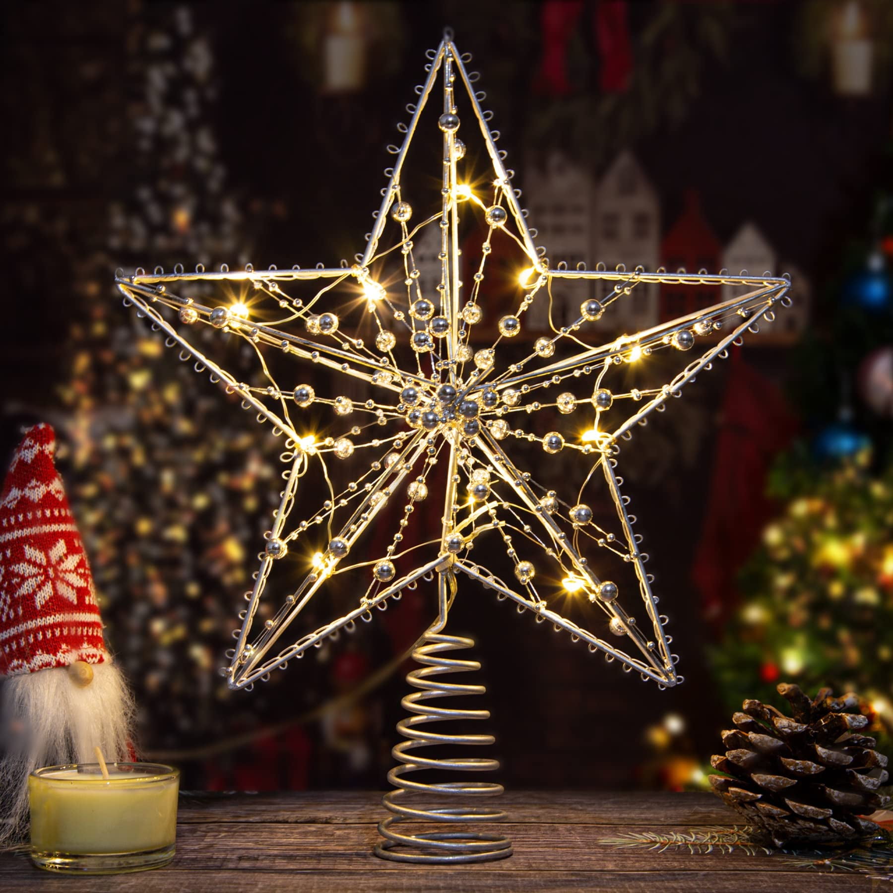 Chrstmas Tree Topper, 10 LEDs Happiwiz 9.84 Inch Christmas Star Tree ...