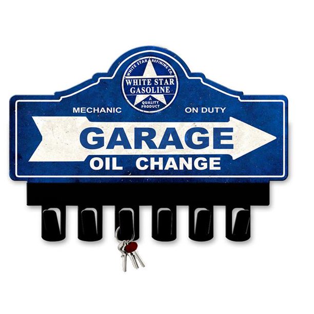 Past Time Signs PS747 14 x 10 in. White Star Gasoline Key Hanger Plasma ...