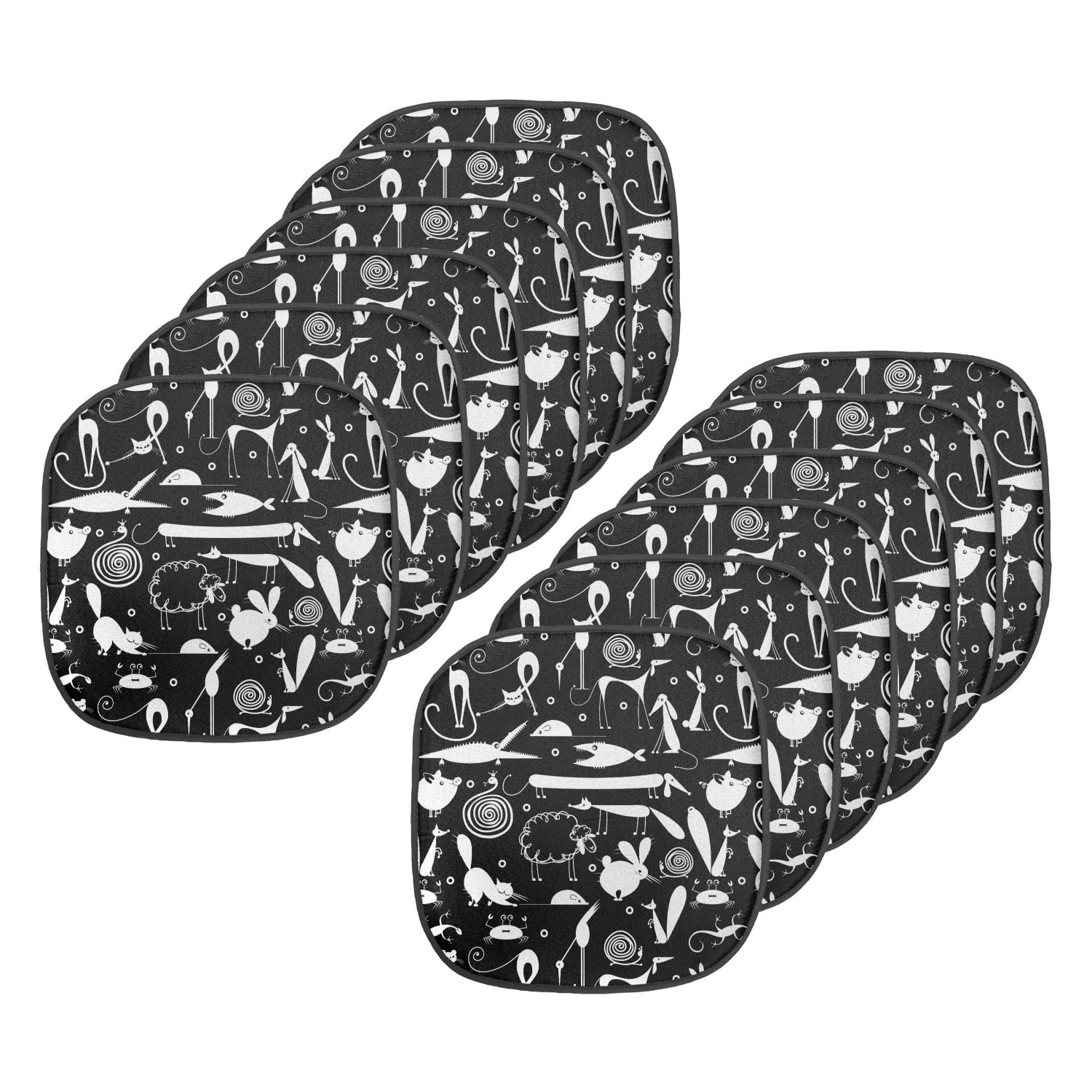 Animals Chair Seating Cushion Set of 12, Funny Motifs Surreal Shapes in ...