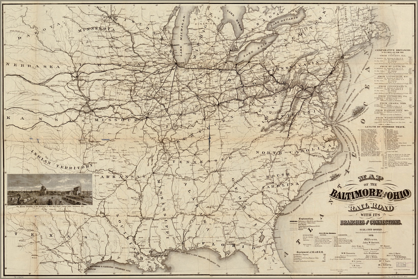 24"x36" Gallery Poster, Map of the Baltimore and Ohio Rail Road 1878 ...