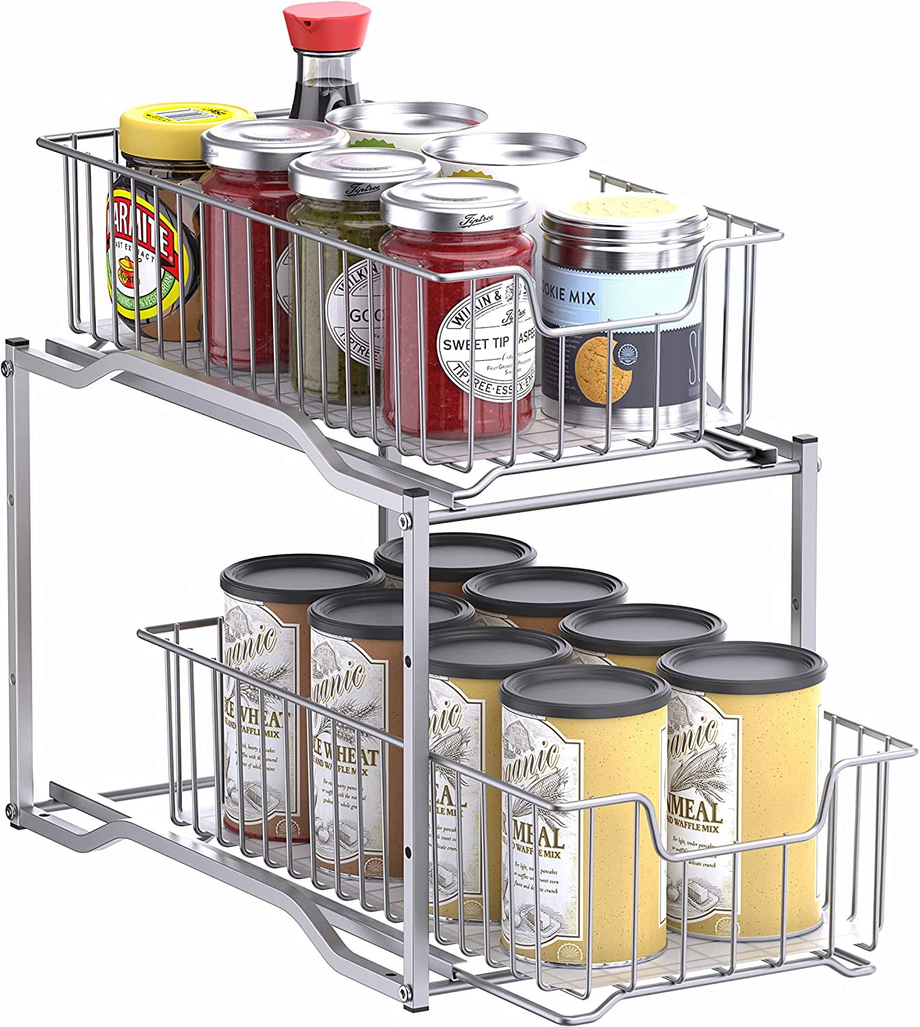 Stackable 2 Tier Under Sink Cabinet Organizer with Sliding Storage ...