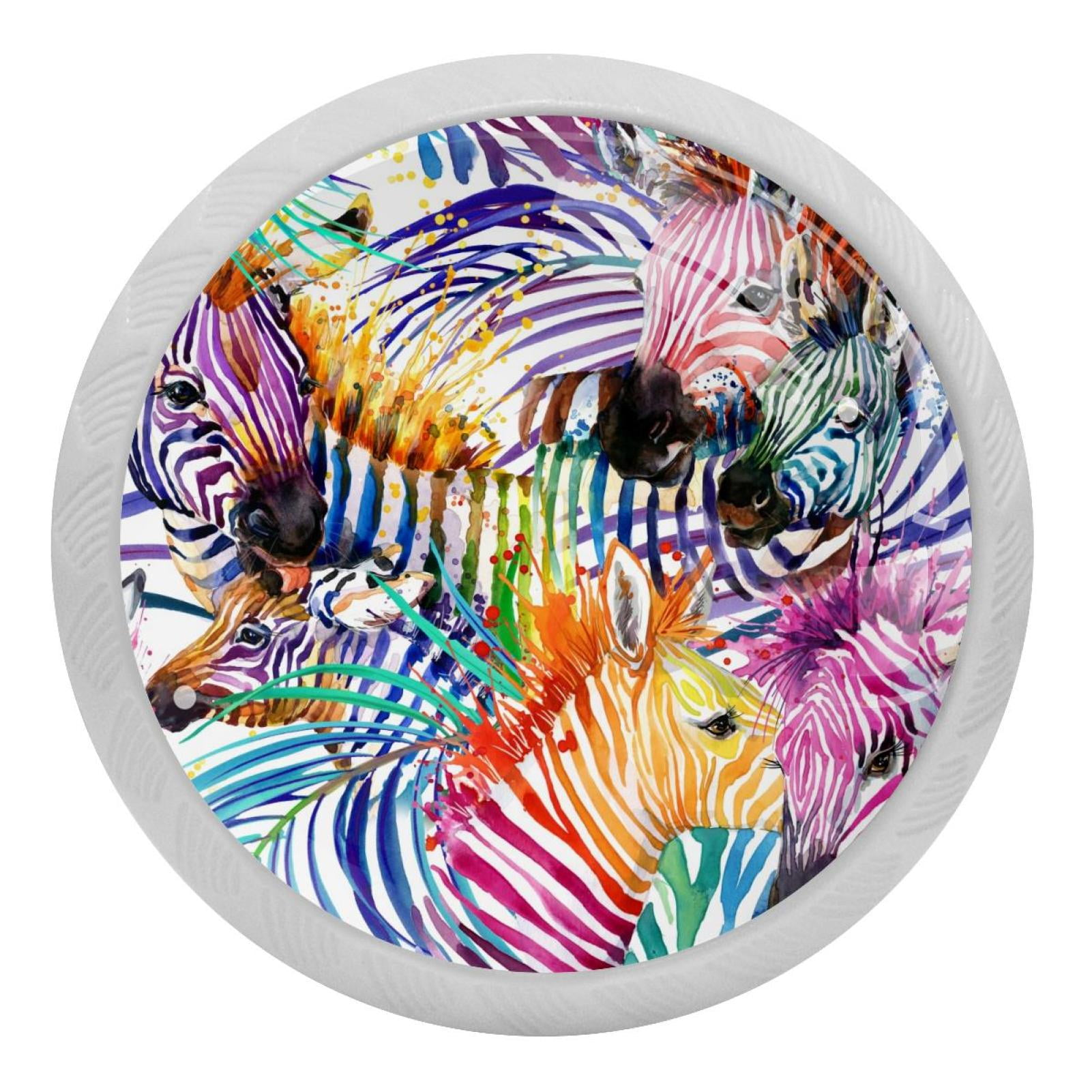 4PCS Round tropical watercolor zebra Cabinet Fluorescence Knob Glowing ...