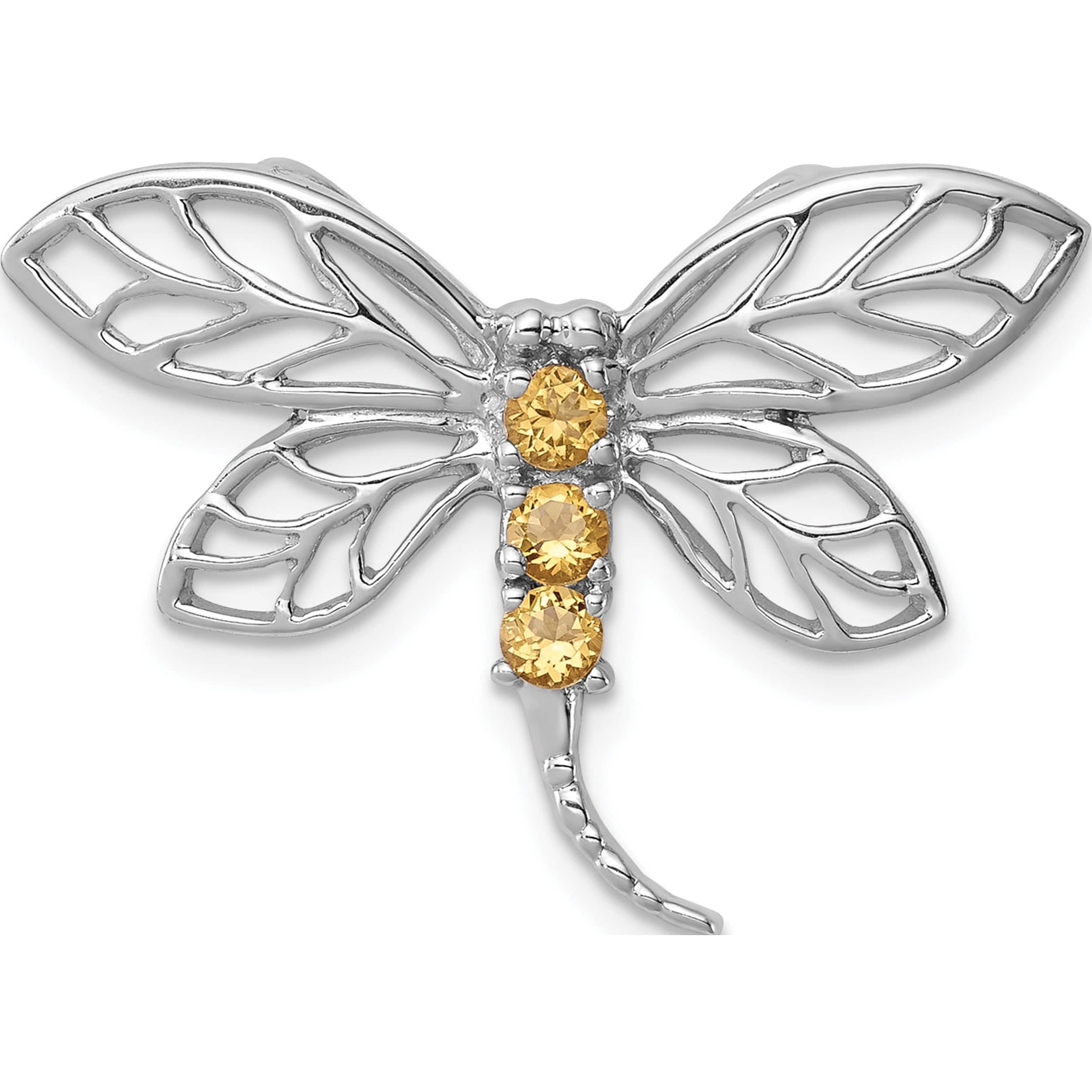 Sterling Silver Rhodium Citrine Dragonfly Chain Slide (20 X 28) Made In ...