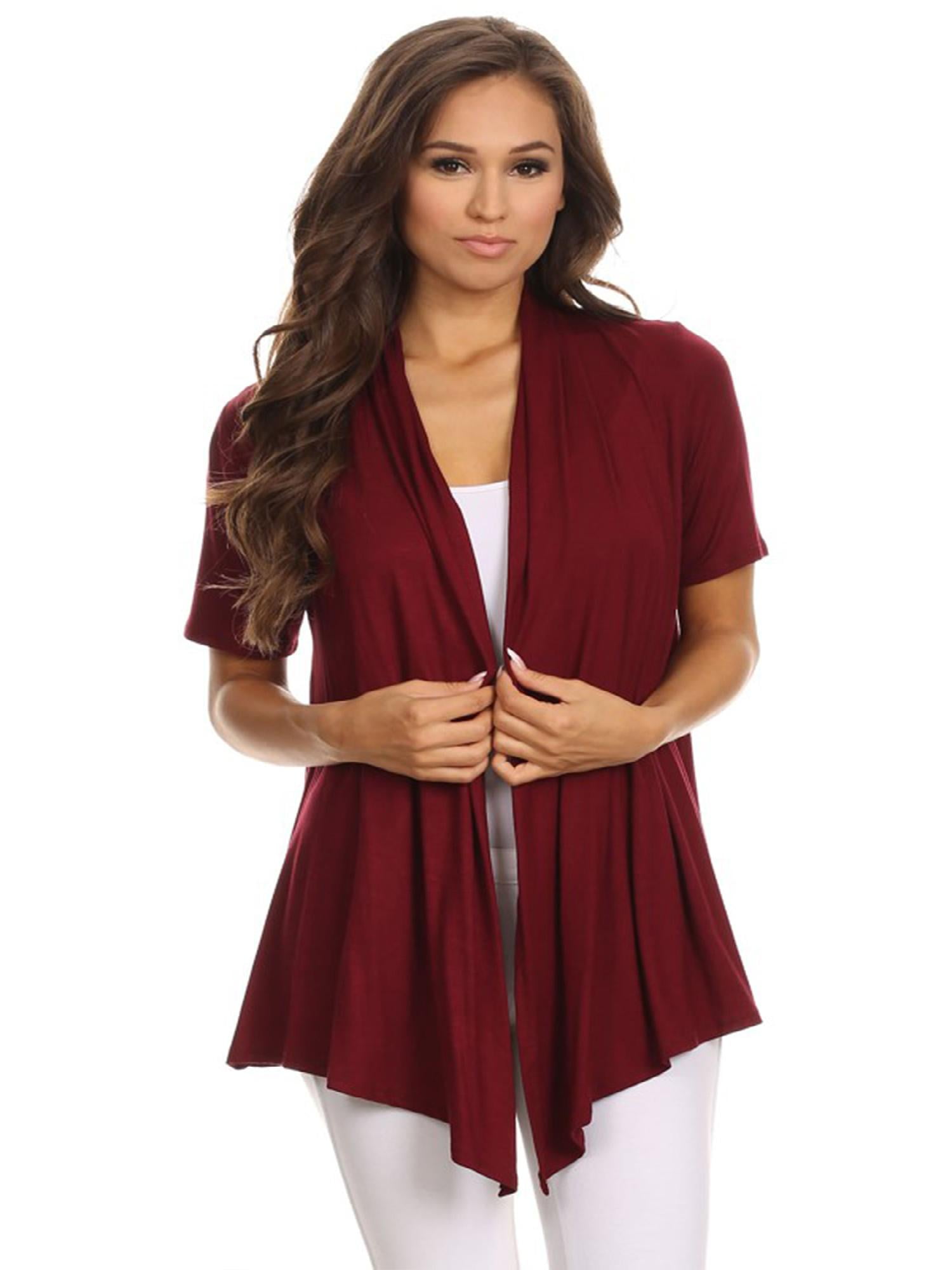 Women's Jersey Short Sleeve Solid Open Front Draped Casual Work Office ...