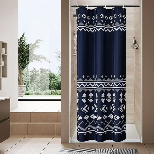 Navy Boho Small Stall Shower Curtain 36 x 72, Blue Half Size Shower ...