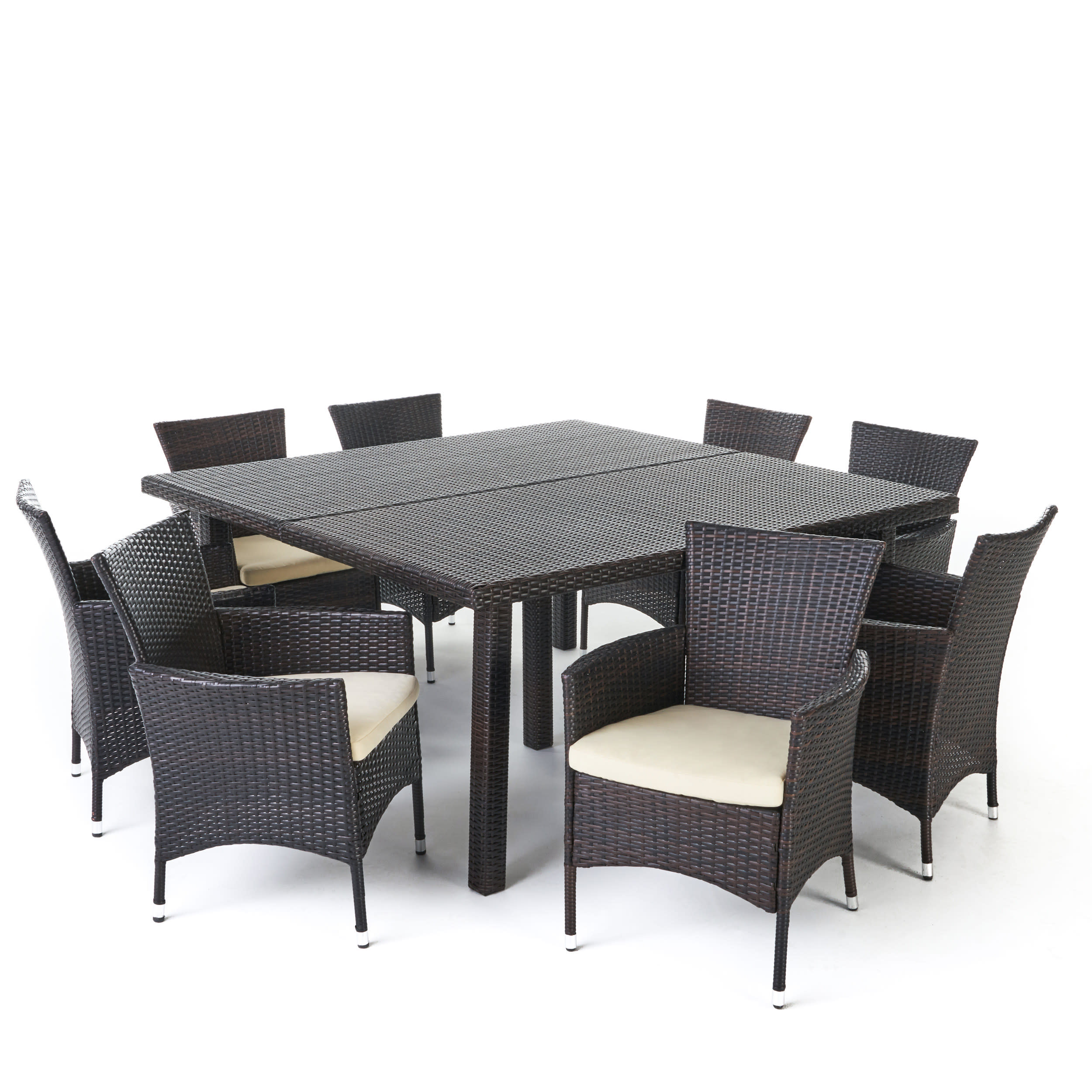 GDF Studio Rolando Outdoor Wicker 9 Piece Square Dining Set, Multibrown ...