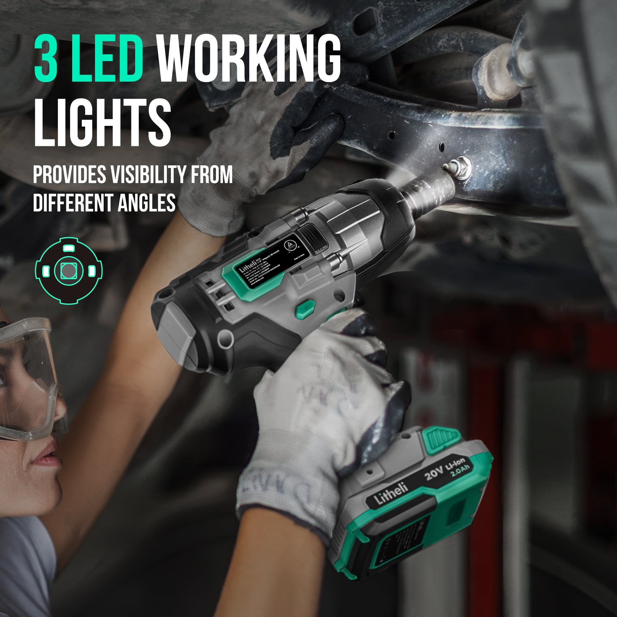 Buy Litheli Cordless Impact Wrench 20V, Power Impact Wrenches, 300 Nm ...