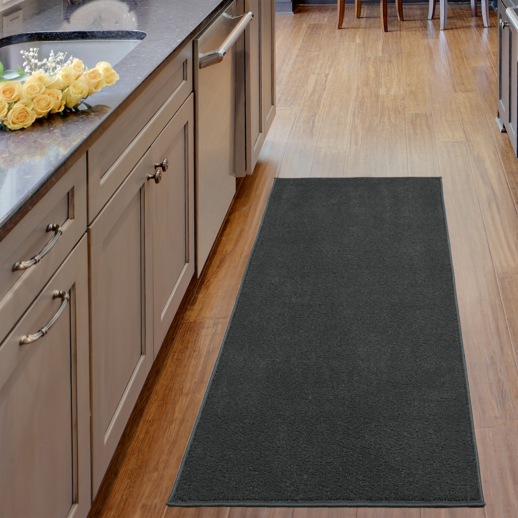 Ottomanson Lofty Collection Solid Design Low Pile Non slip Shag Runner