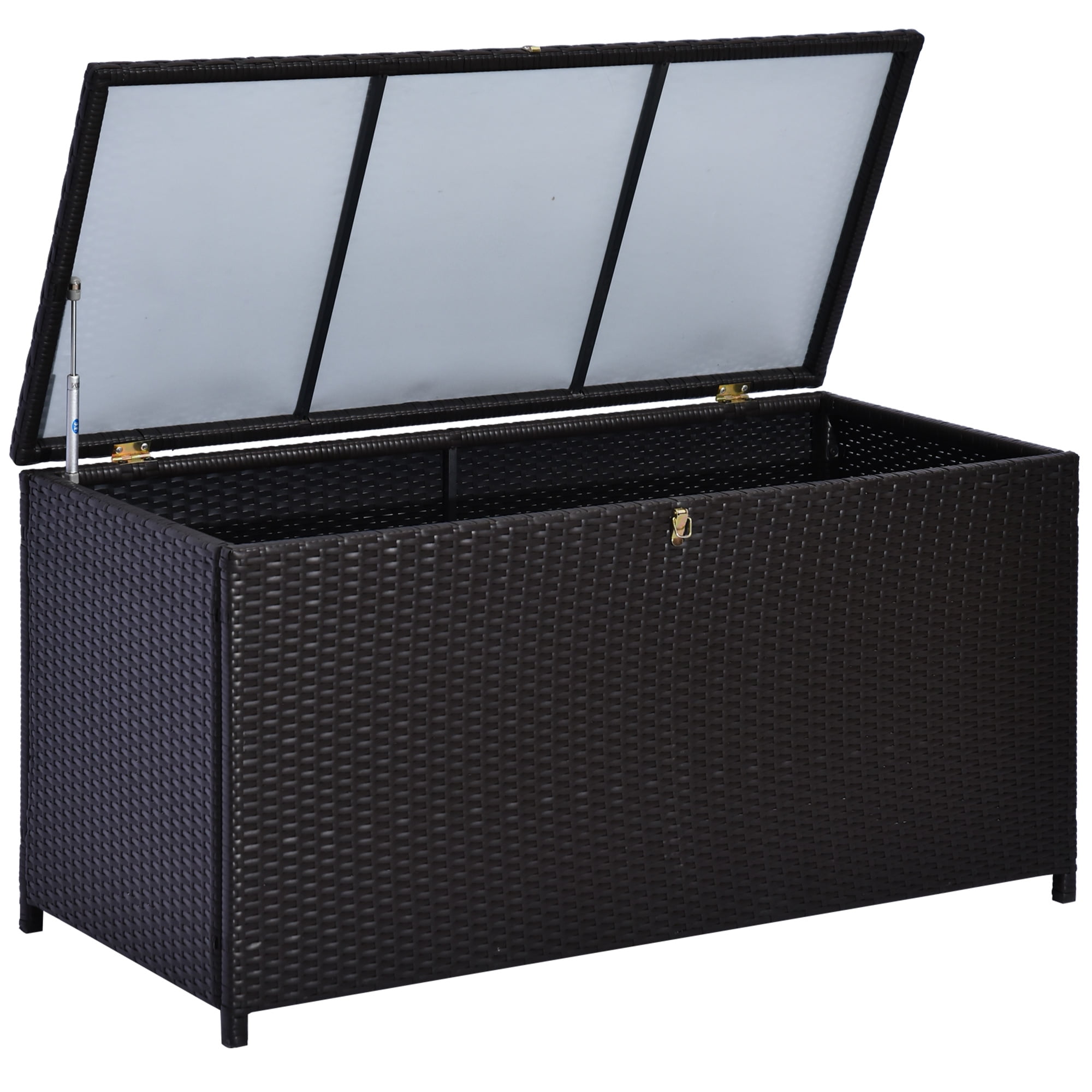 Outsunny 75 Gallon Wicker Outdoor Storage Box, Deck Box with Gas Strut ...