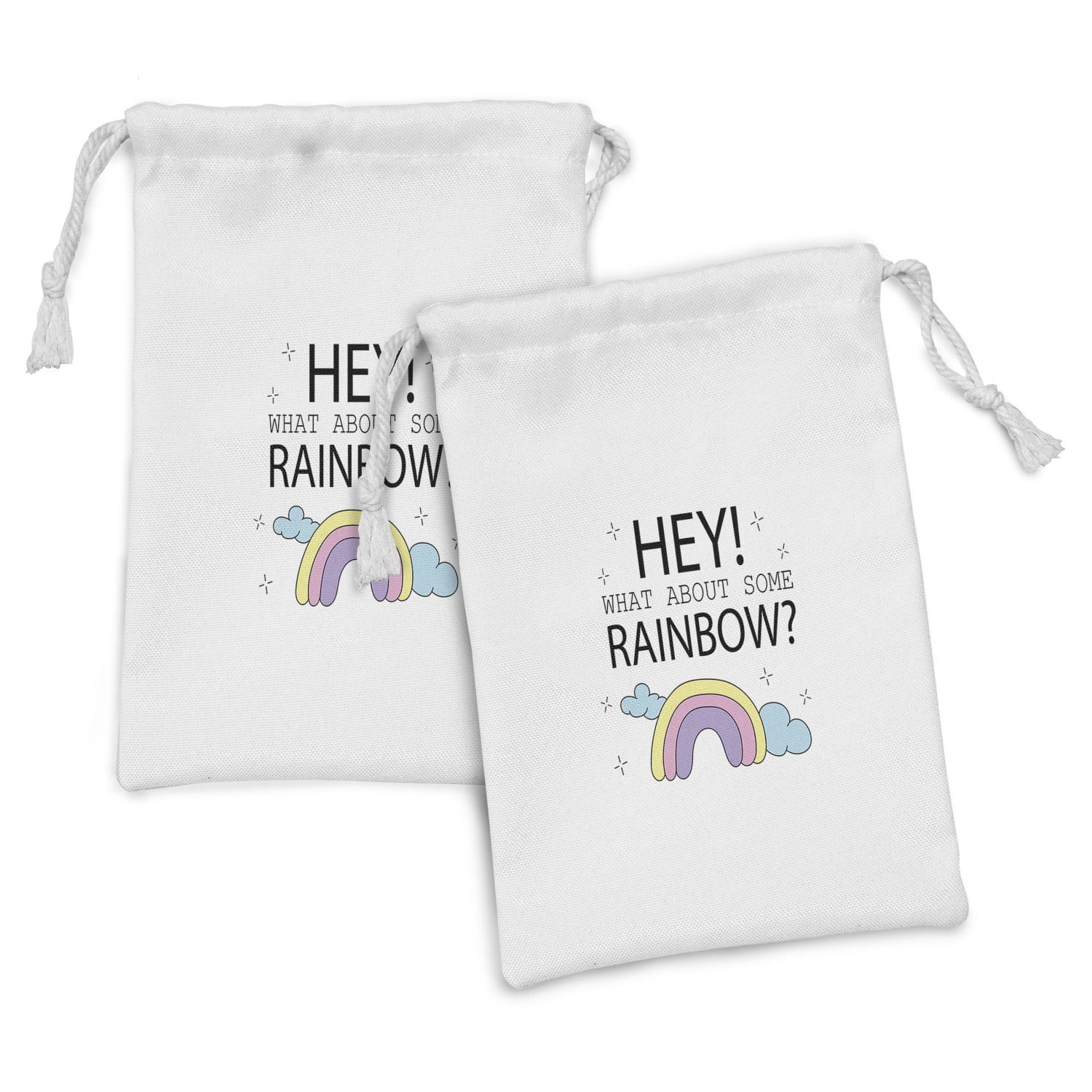 Girl Slogan Fabric Pouch Set of 2, Hey What About Some Rainbow Doodle ...