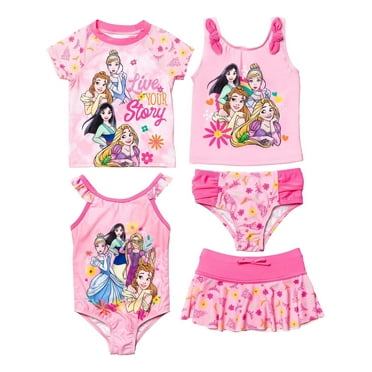 Disney Princess Toddler Girls Swimsuit Ariel Rapunzel Tiana Rash Guard ...