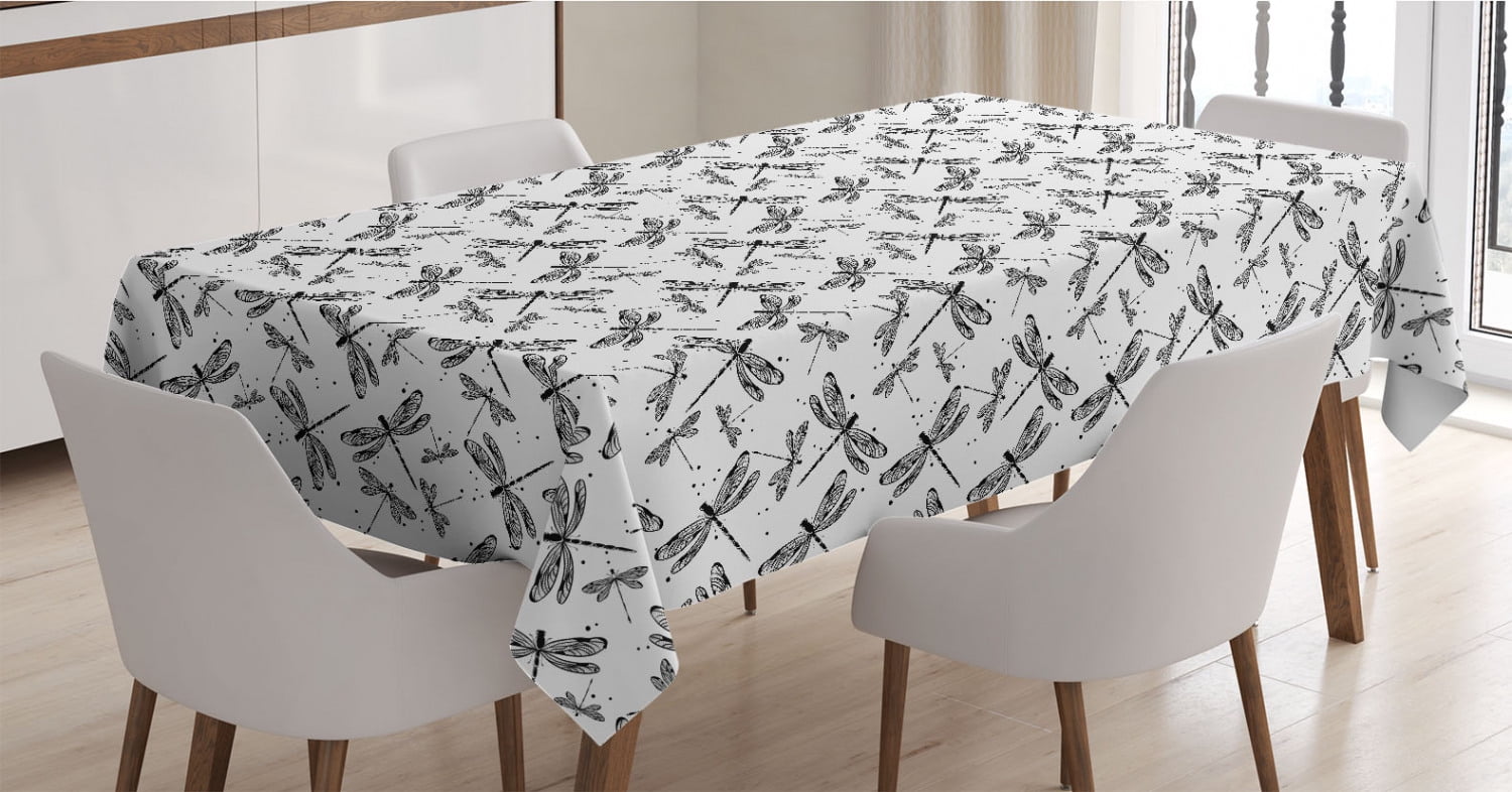 Dragonfly Tablecloth, Flea Sketch Like Monochrome Style Design ...
