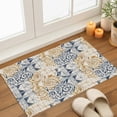 Abstract Art Door Mat Vintage Khaki Navy Blue Mottled Geometric ...