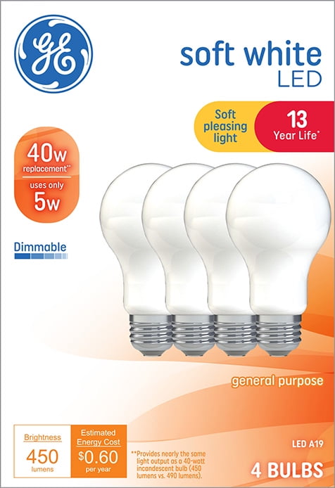 GE LED Light Bulbs 40 Watts Eqv, Soft White, General Purpose A19 Bulbs ...
