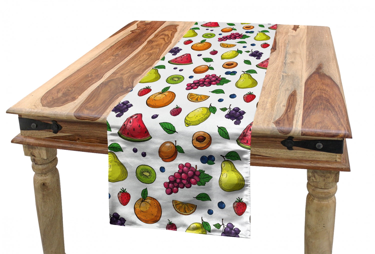 Fruit Table Runner, Hand Drawn Inspired Sketch Grapes Kiwi Watermelon ...