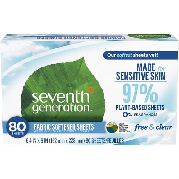 Seventh Generation Free & Clear Fabric Softener Sheets - Sheet - 6.40 ...