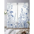 Blue Flower Plant Sheer Curtains 108 Inch Length 2 Panels Set for ...