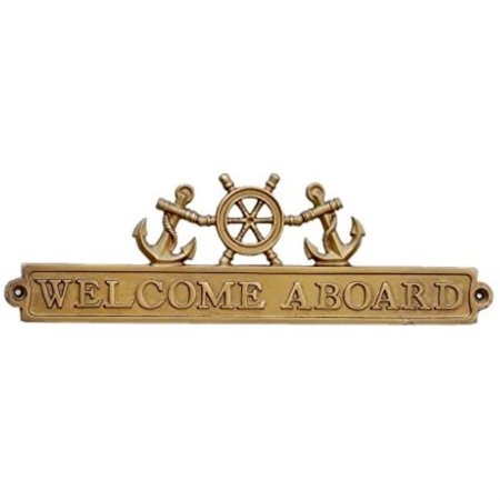 Antique Brass Welcome Aboard Sign with Ship Wheel and Anchors 12 ...