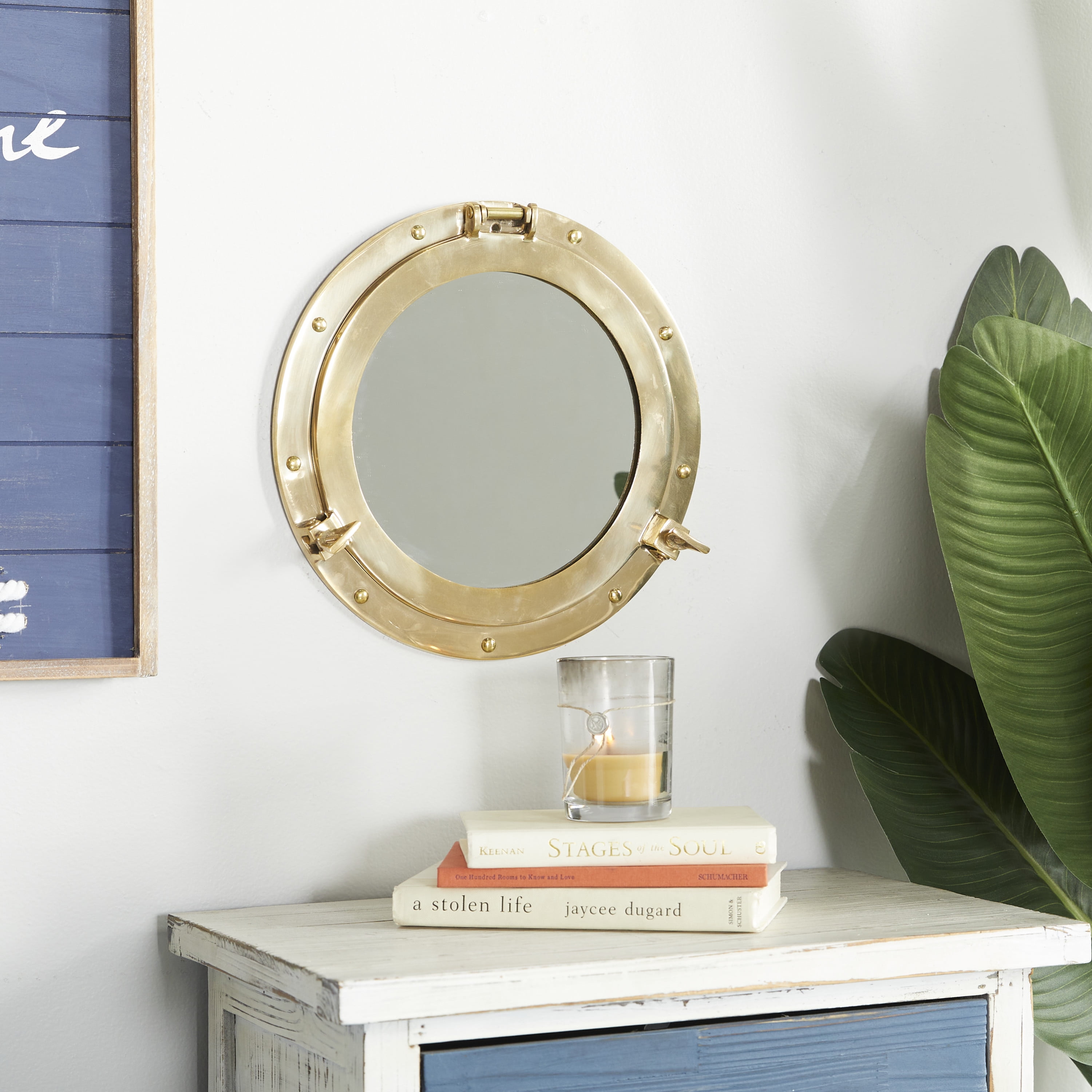 The Novogratz 12" x 12" Gold Sail Boat Wall Mirror with Port Hole ...