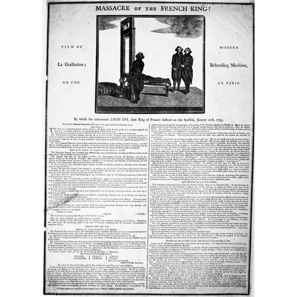Louis Xvi: Execution, 1793. /Namerican Broadside Explaining The ...