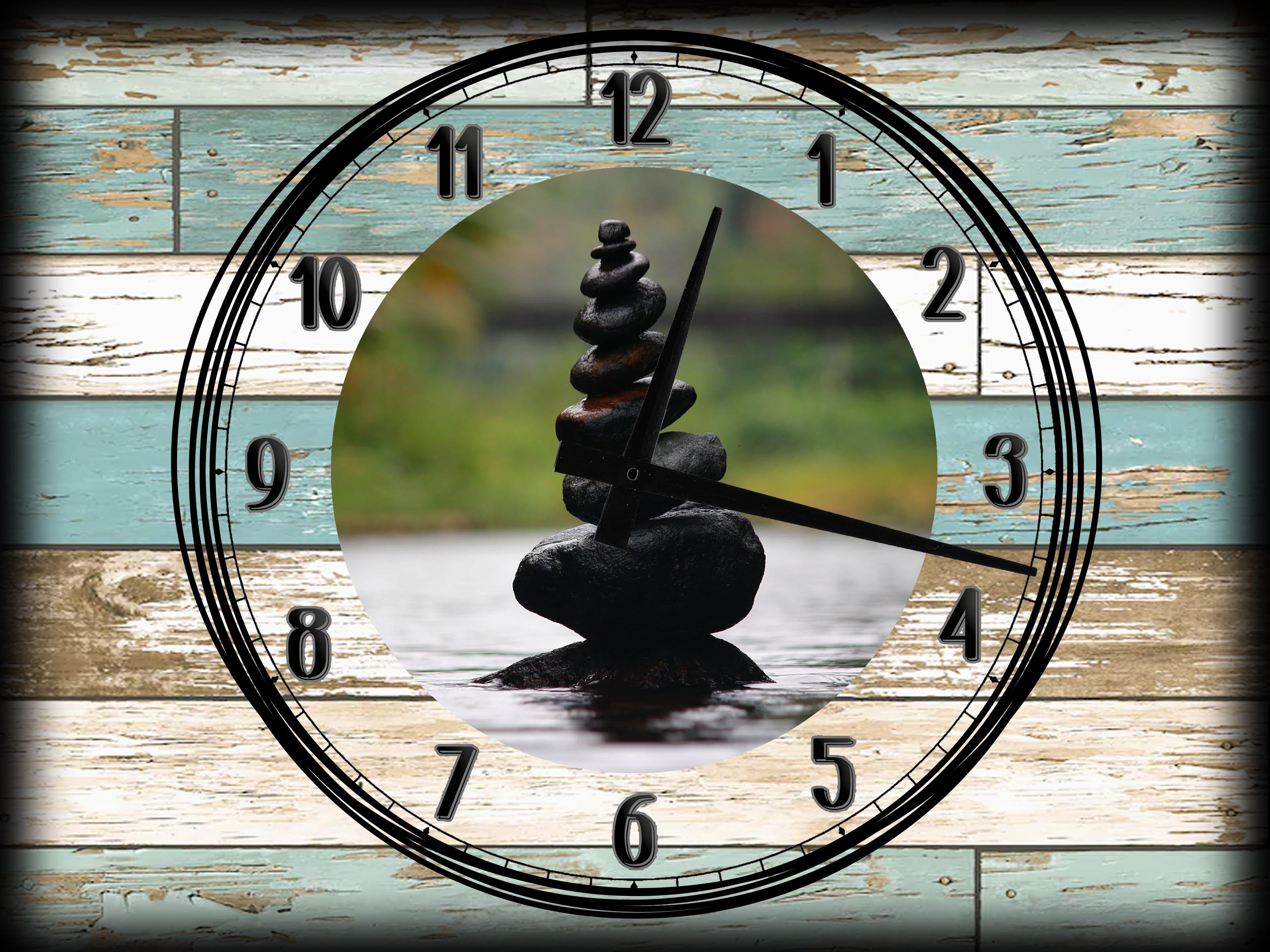 Large Teal White Wood Grain Wall Clock on Canvas Art Nature Wall Art ...