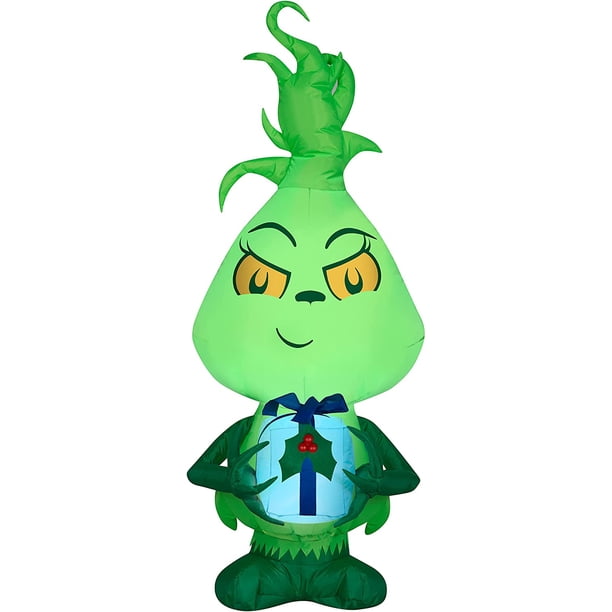 4' Gemmy Airblown inflatable Christmas Little Grinch Holding A Present ...