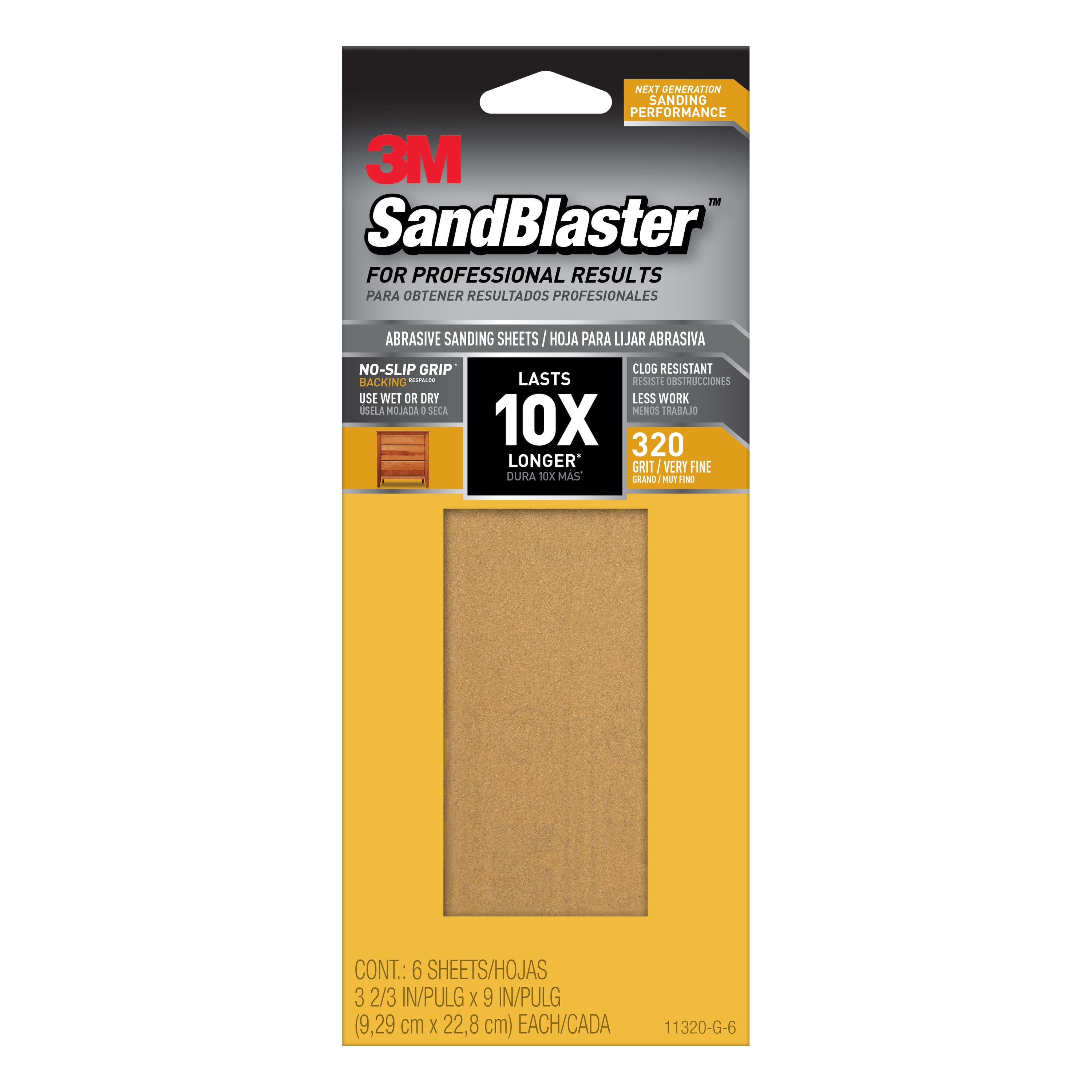 3M SandBlaster No-Slip Grip Sandpaper, 320 Grit - Walmart.com - Walmart.com
