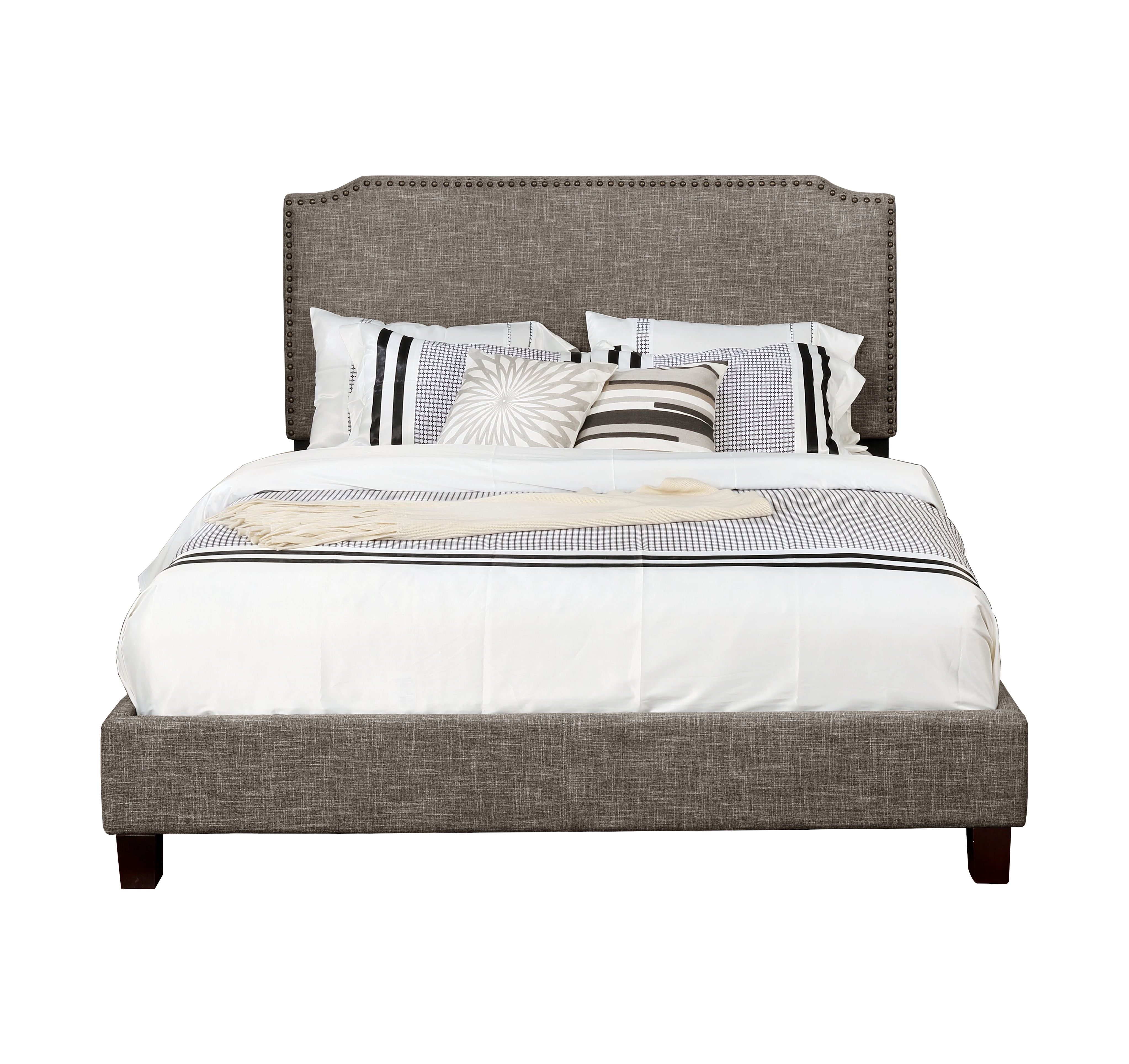 Leonel Signature Queen Size Upholstered Panel Bed with Nailhead Trim ...