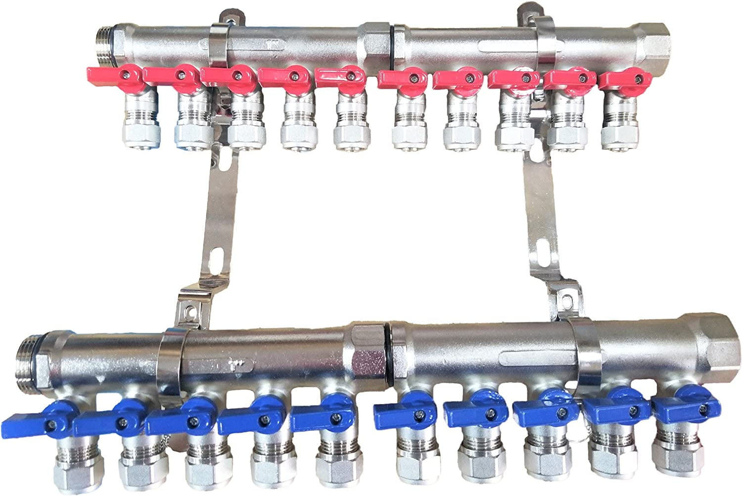 DMNI 3/4" Port Ball Valve Brass Pex Manifold - 10 Loops - With Brackets ...